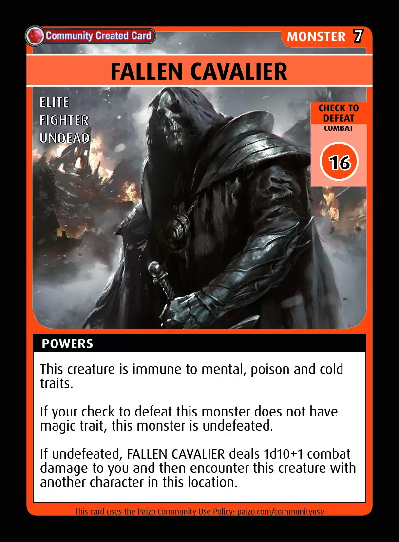 Fallen Cavalier - Custom Card - Paizo | Pathfinder Adventure Card Game ...