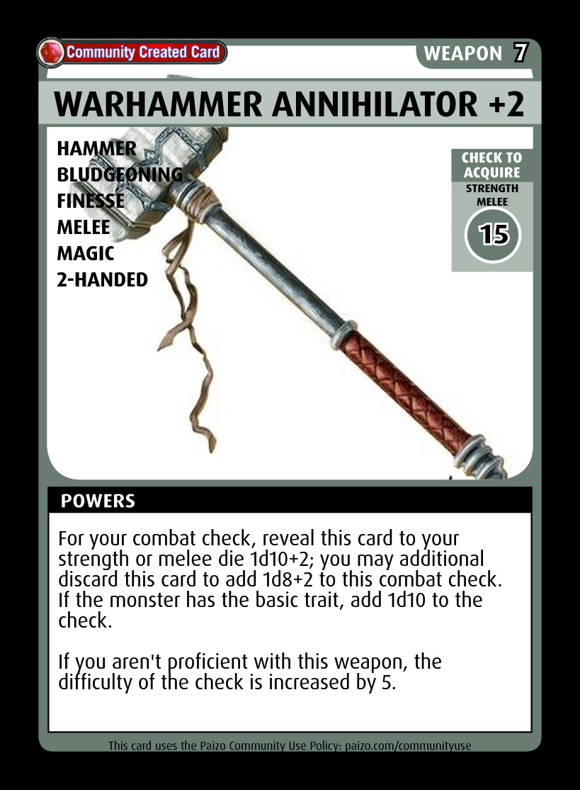 Warhammer Annihilator +2 - Custom Card - Paizo | Pathfinder Adventure ...