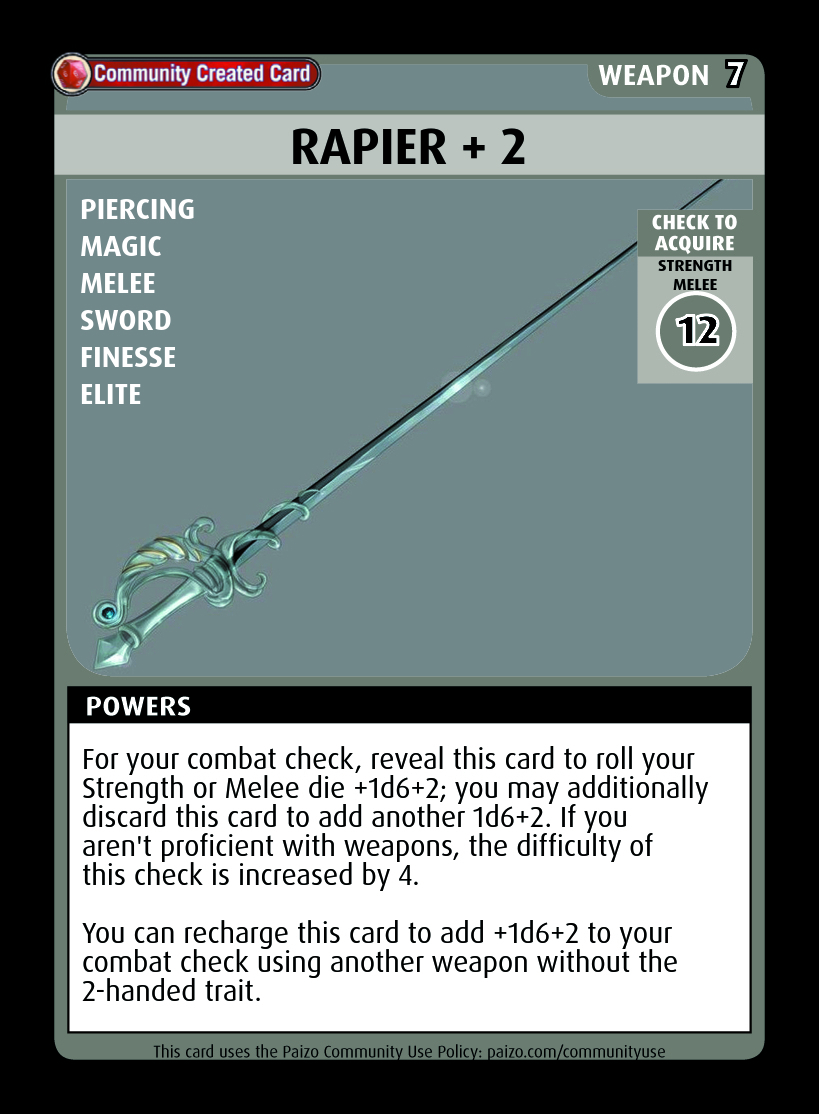Rapier + 2 - Custom Card - Paizo | Pathfinder Adventure Card Game ...