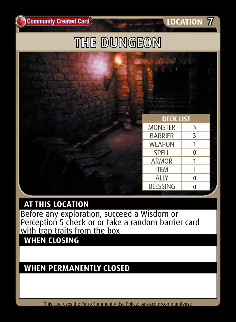 The Dungeon - Custom Card - Paizo | Pathfinder Adventure Card Game ...