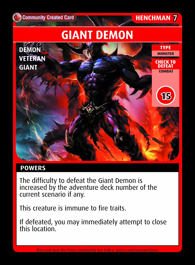 Giant Demon - Custom Card - Paizo | Pathfinder Adventure Card Game ...