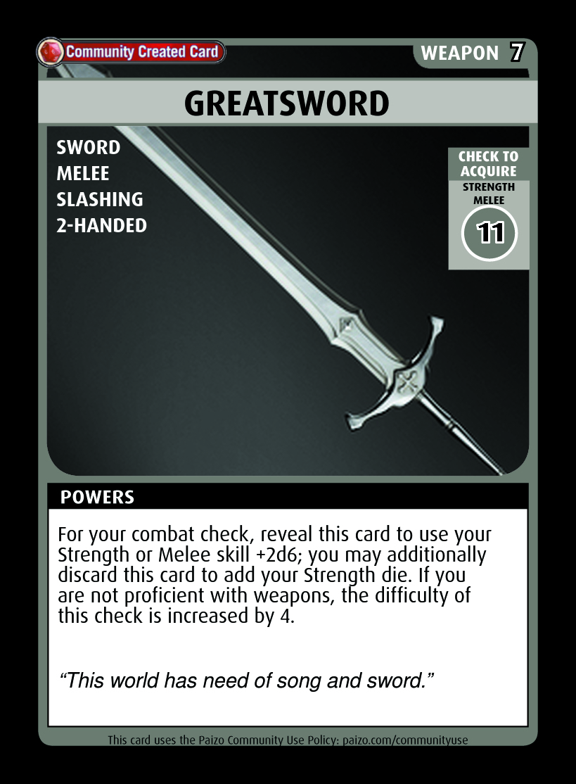 Greatsword - Custom Card - Paizo | Pathfinder Adventure Card Game ...