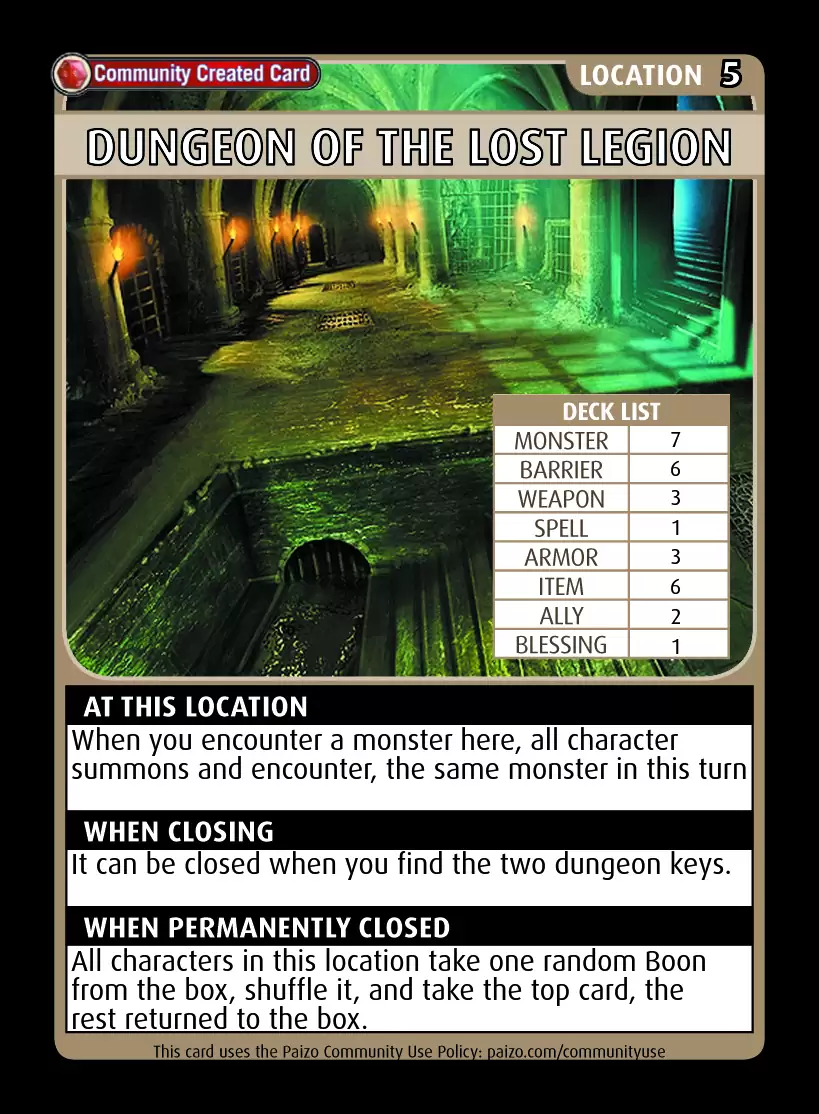 Dungeon Of The Lost Legion - Custom Card - Paizo | Pathfinder Adventure ...
