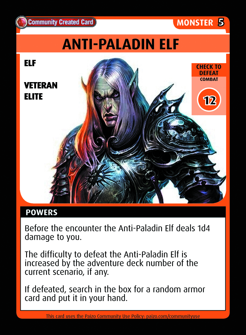 Anti-paladin Elf - Custom Card - Paizo | Pathfinder Adventure Card Game ...