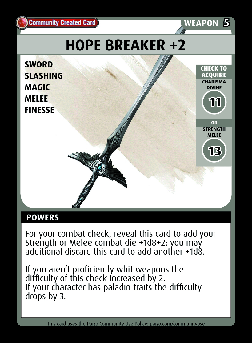 Hope Breaker +2 - Custom Card - Paizo | Pathfinder Adventure Card Game ...