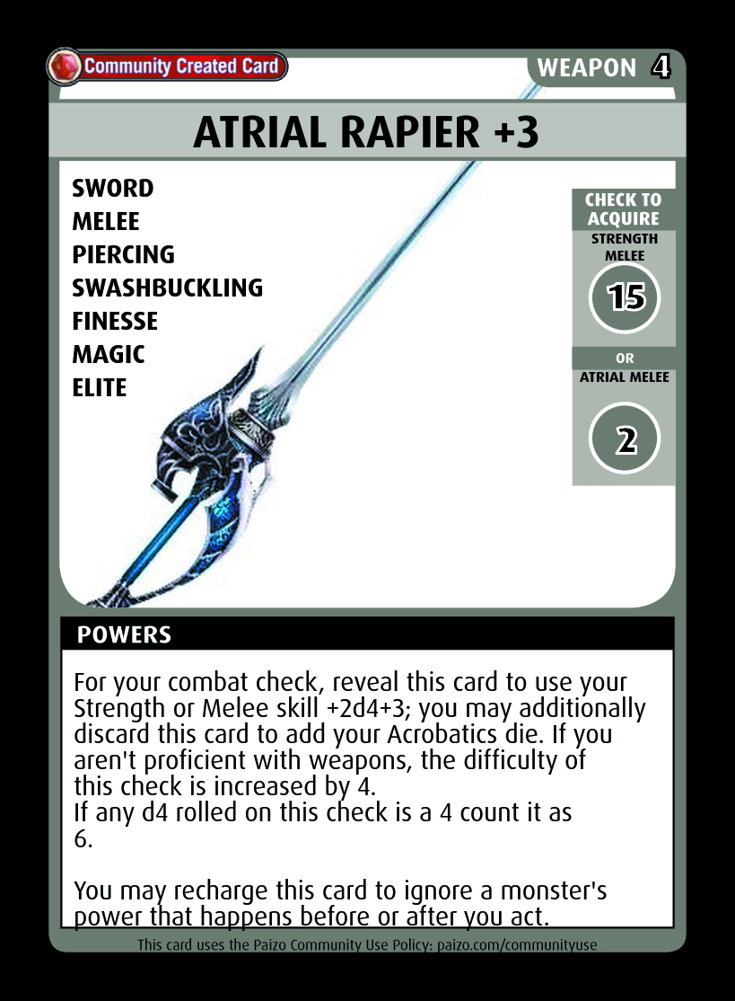 Atrial Rapier +3 - Custom Card - Paizo | Pathfinder Adventure Card Game ...