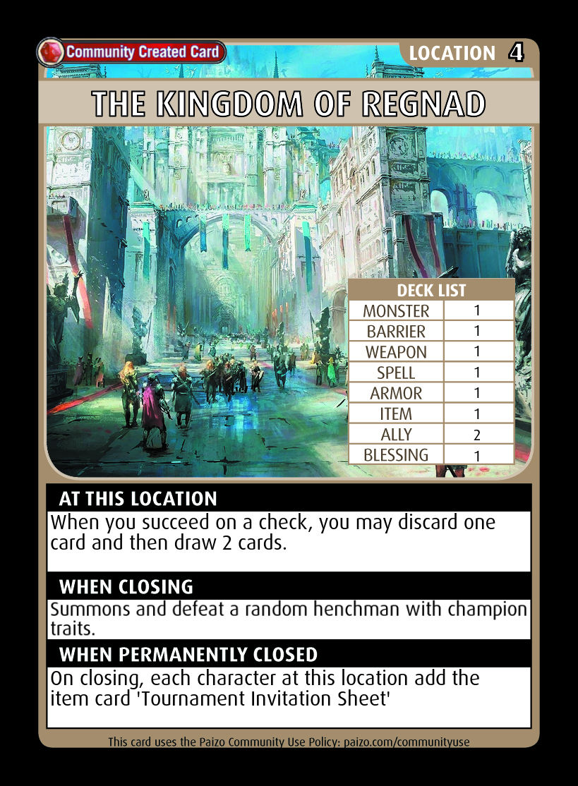 The Kingdom Of Regnad - Custom Card - Paizo | Pathfinder Adventure Card ...