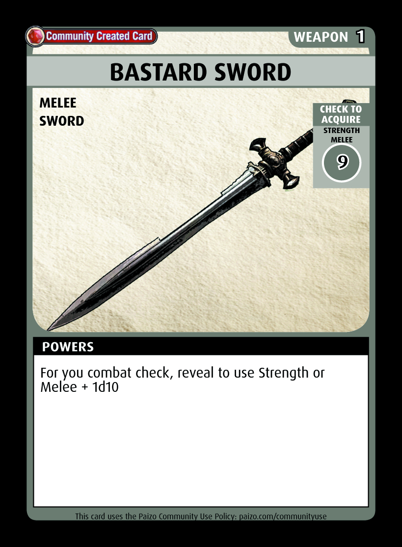 Bastard Sword - Custom Card - Paizo | Pathfinder Adventure Card Game ...