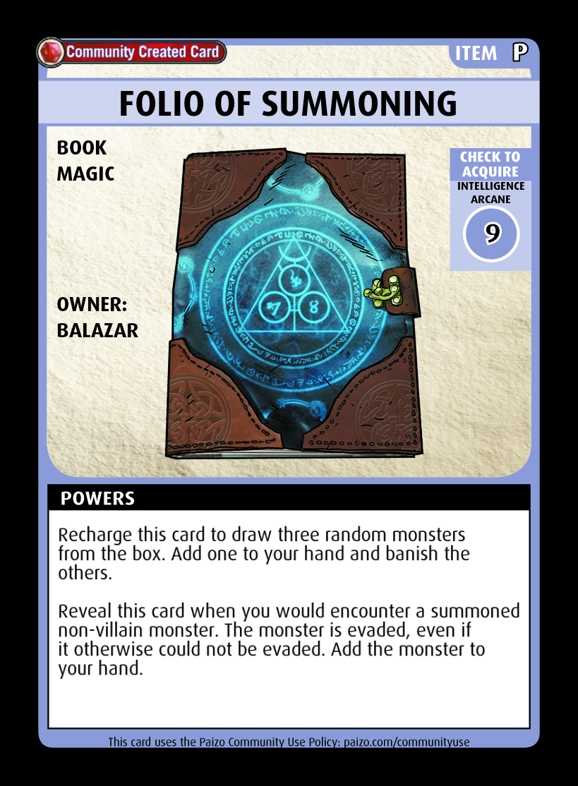 Folio Of Summoning - Custom Card - Paizo | Pathfinder Adventure Card ...