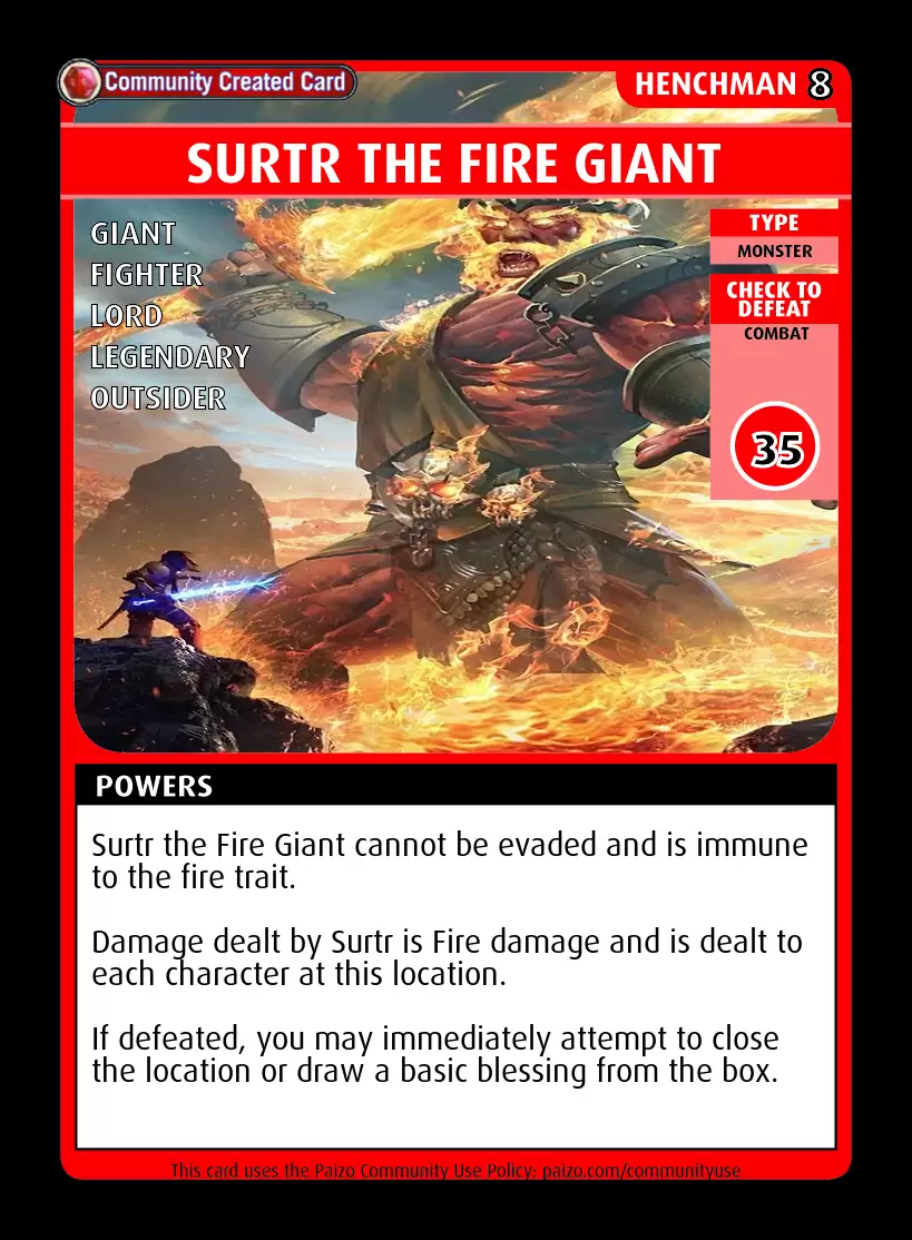 Surtr The Fire Giant - Custom Card - Paizo | Pathfinder Adventure Card ...