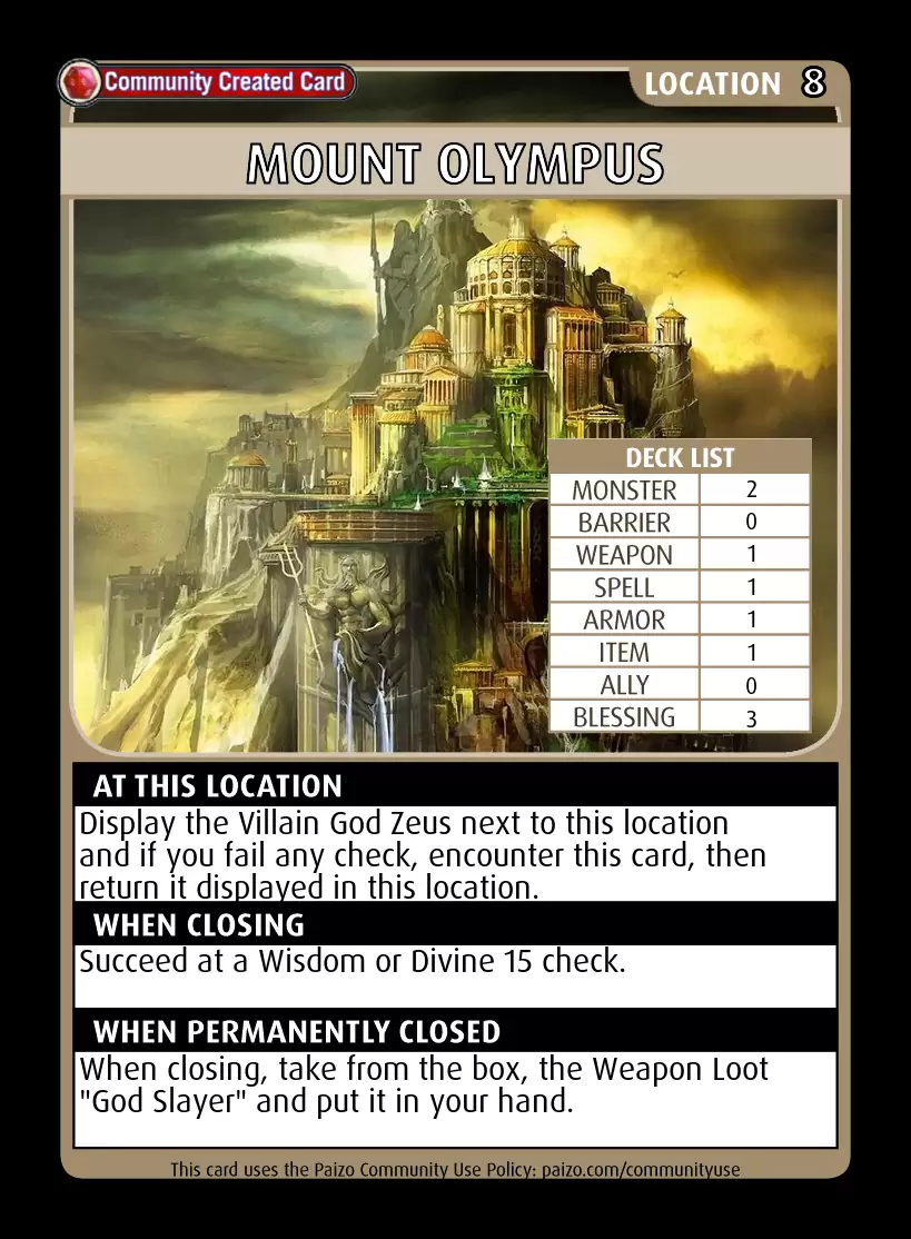 Mount Olympus - Custom Card - Paizo | Pathfinder Adventure Card Game ...