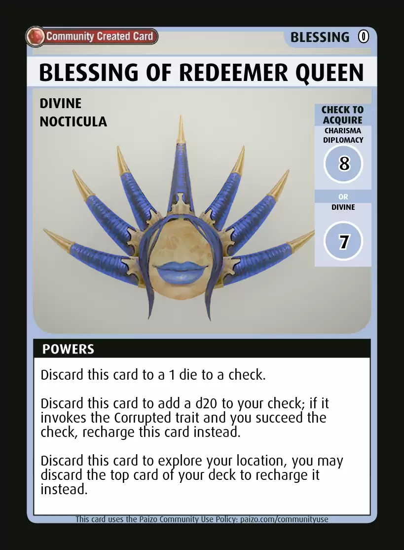 Blessing Of Redeemer Queen - Custom Card - Paizo | Pathfinder Adventure ...