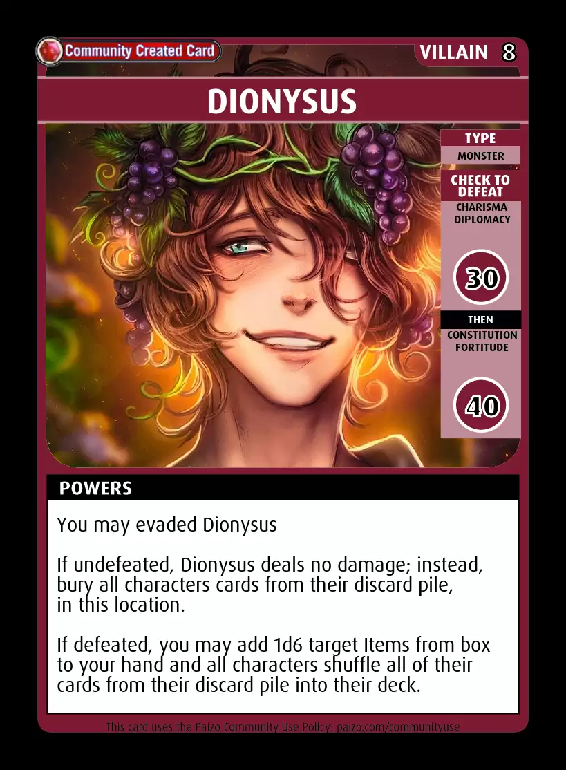 Dionysus - Custom Card - Paizo | Pathfinder Adventure Card Game Community Cards | DriveThruRPG