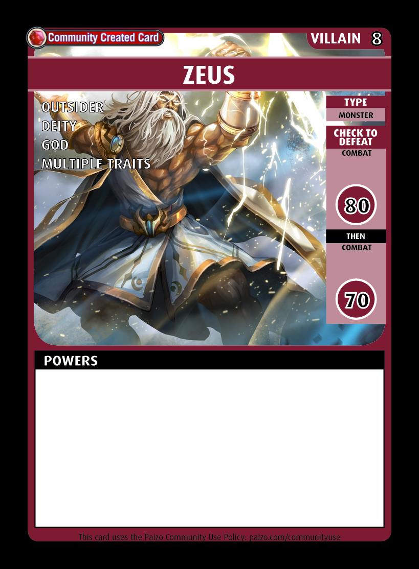 Zeus - Custom Card - Paizo | Pathfinder Adventure Card Game Community Cards | DriveThruRPG