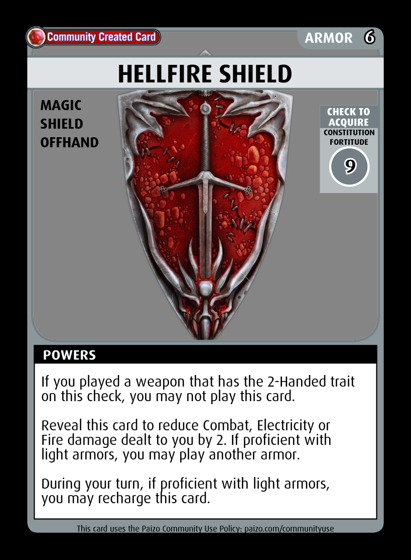 Hellfire Shield - Custom Card - Paizo | Pathfinder Adventure Card Game ...