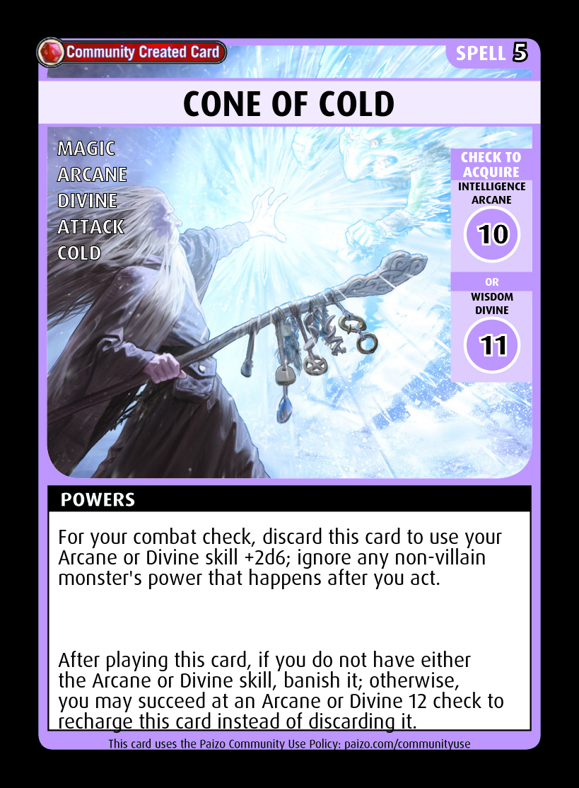 Cone Of Cold - Custom Card - Paizo | Pathfinder Adventure Card Game ...