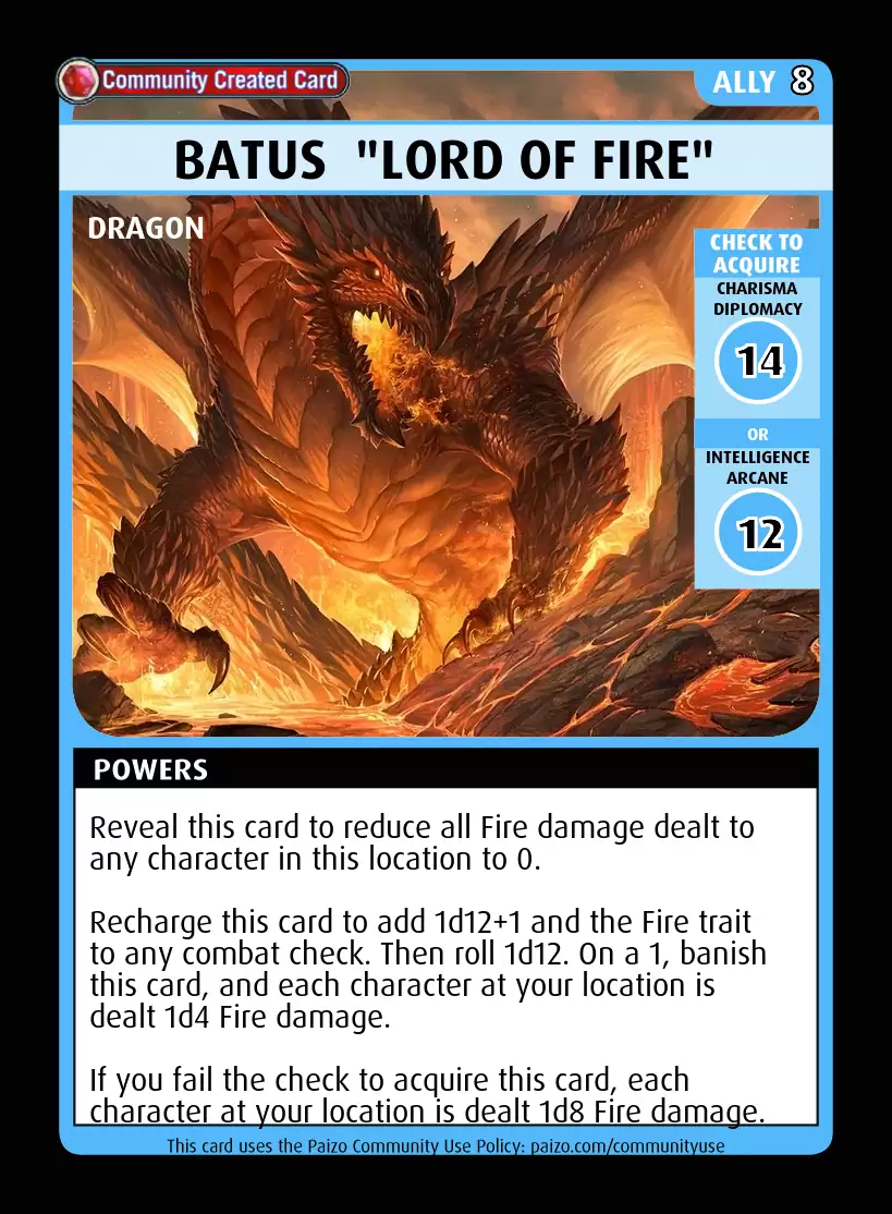 Batus "lord Of Fire" - Custom Card - Paizo | Pathfinder Adventure Card ...