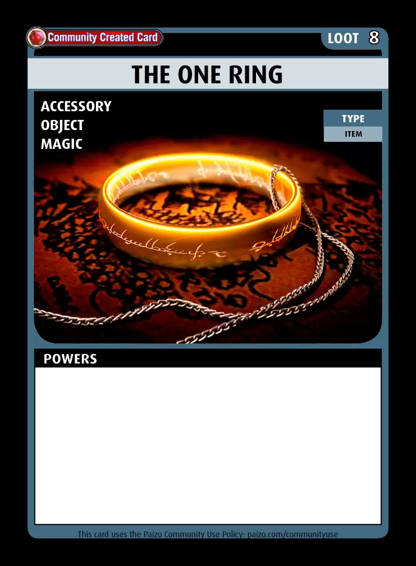 The One Ring - Custom Card - Paizo | Pathfinder Adventure Card Game ...