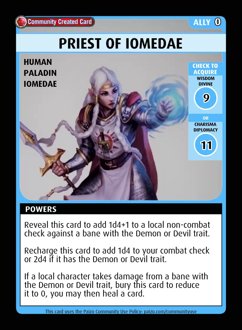 Priest Of Iomedae - Custom Card - Paizo | Pathfinder Adventure Card ...