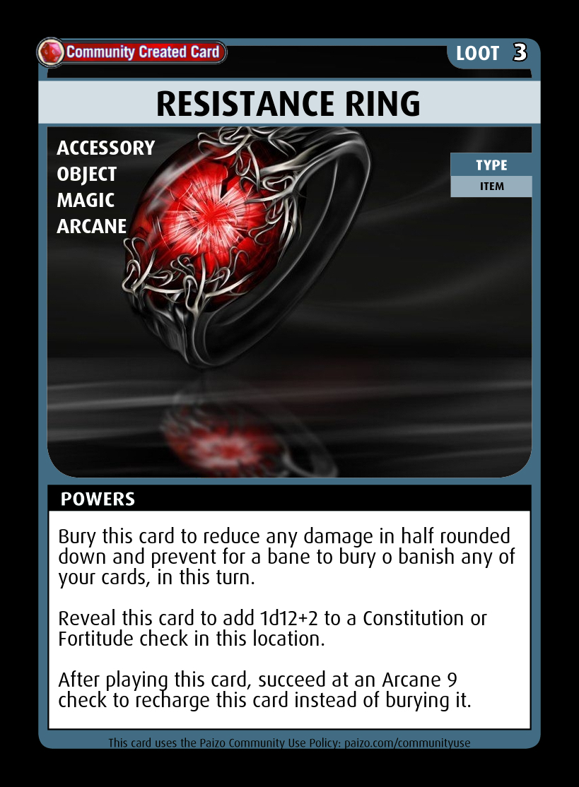 Resistance Ring - Custom Card - Paizo | Pathfinder Adventure Card Game ...