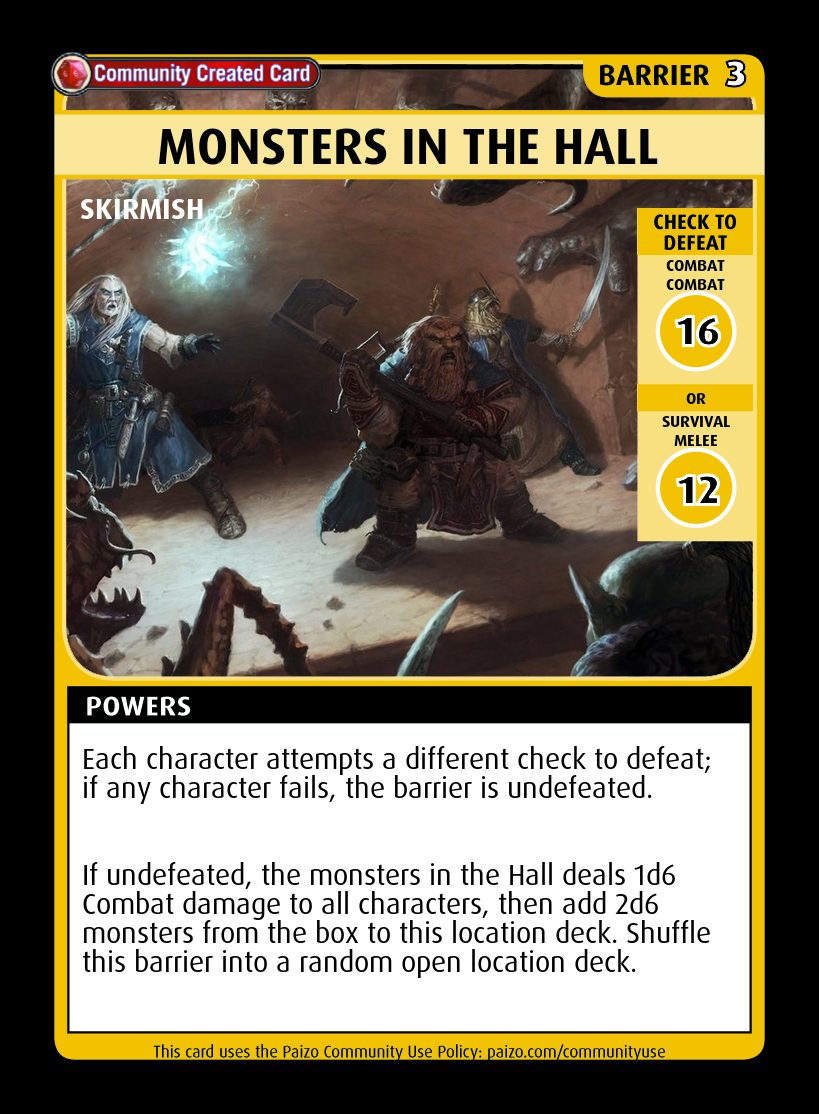 Monsters In The Hall - Custom Card - Paizo | Pathfinder Adventure Card ...