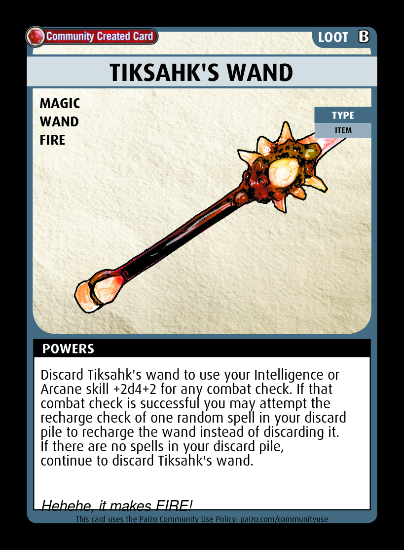 Tiksahk's Wand - Custom Card - Paizo | Pathfinder Adventure Card Game ...