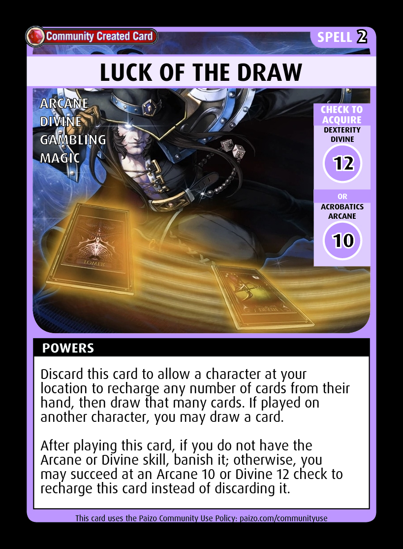 Luck Of The Draw - Custom Card - Paizo | Pathfinder Adventure Card Game ...