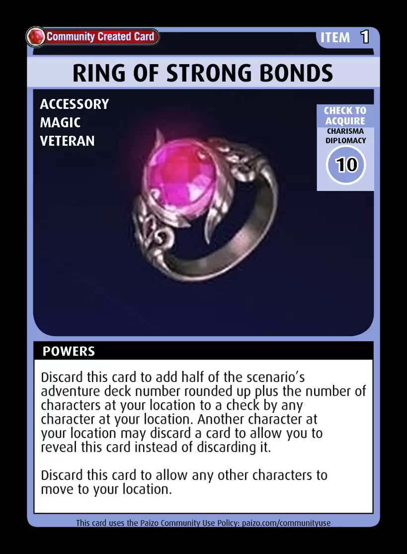 Ring Of Strong Bonds - Custom Card - Paizo | Pathfinder Adventure Card ...