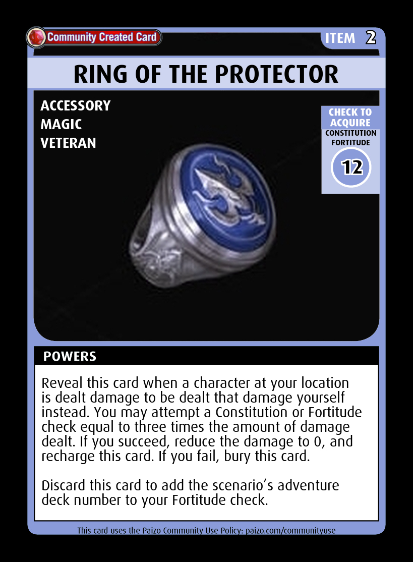 Ring Of The Protector - Custom Card - Paizo | Pathfinder Adventure Card ...