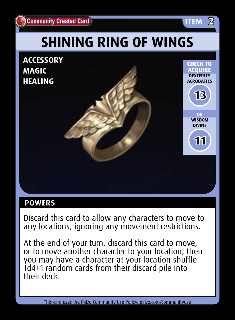 Shining Ring Of Wings - Custom Card - Paizo | Pathfinder Adventure Card ...