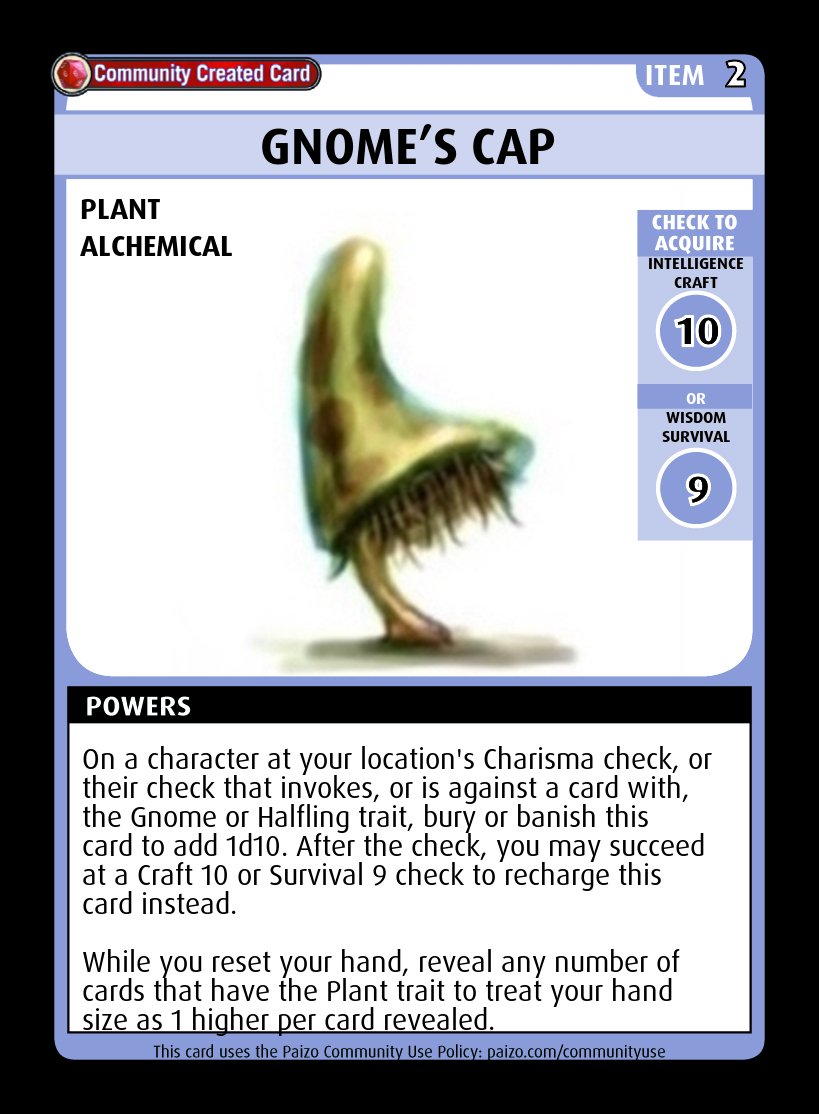Gnome’s Cap - Custom Card - Paizo | Pathfinder Adventure Card Game ...