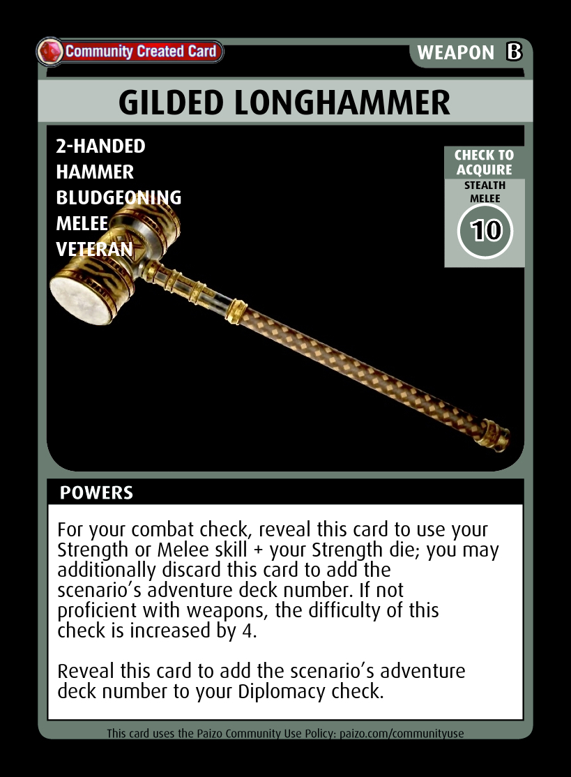 Gilded Longhammer - Custom Card - Paizo | Pathfinder Adventure Card ...