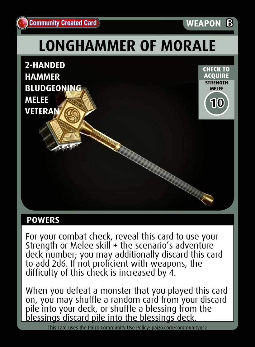 Longhammer Of Morale - Custom Card - Paizo | Pathfinder Adventure Card ...