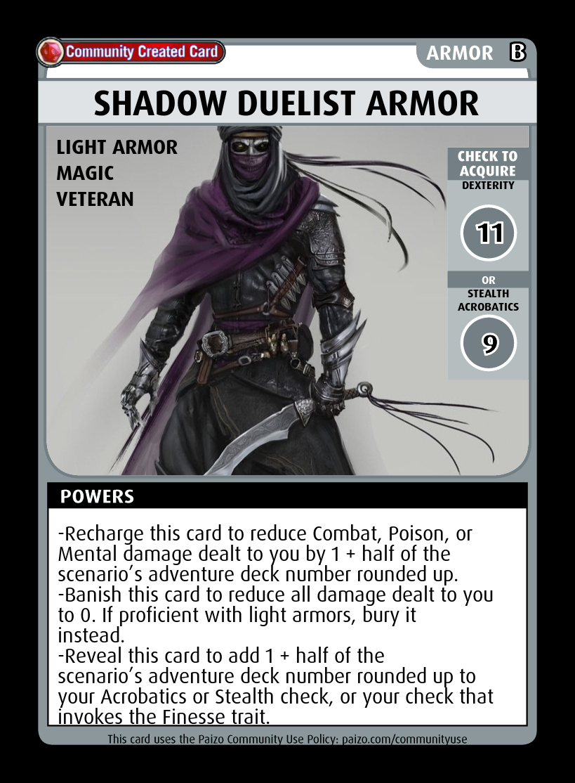 Shadow Duelist Armor - Custom Card - Paizo | Pathfinder Adventure Card ...