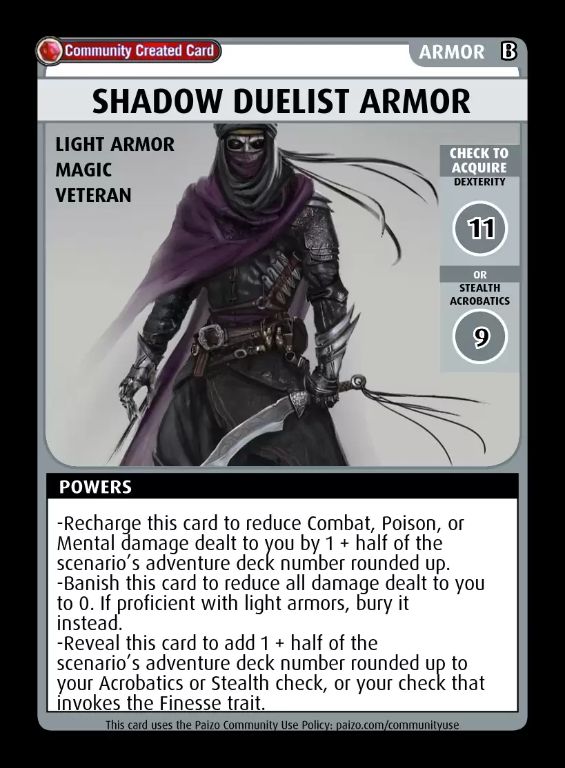 Shadow Duelist Armor - Custom Card - Paizo | Pathfinder Adventure Card ...