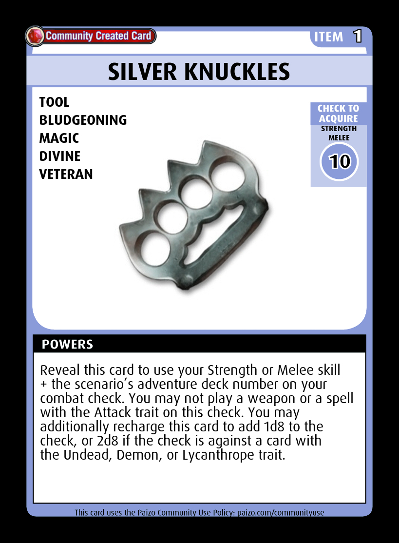 Silver Knuckles - Custom Card - Paizo | Pathfinder Adventure Card Game ...