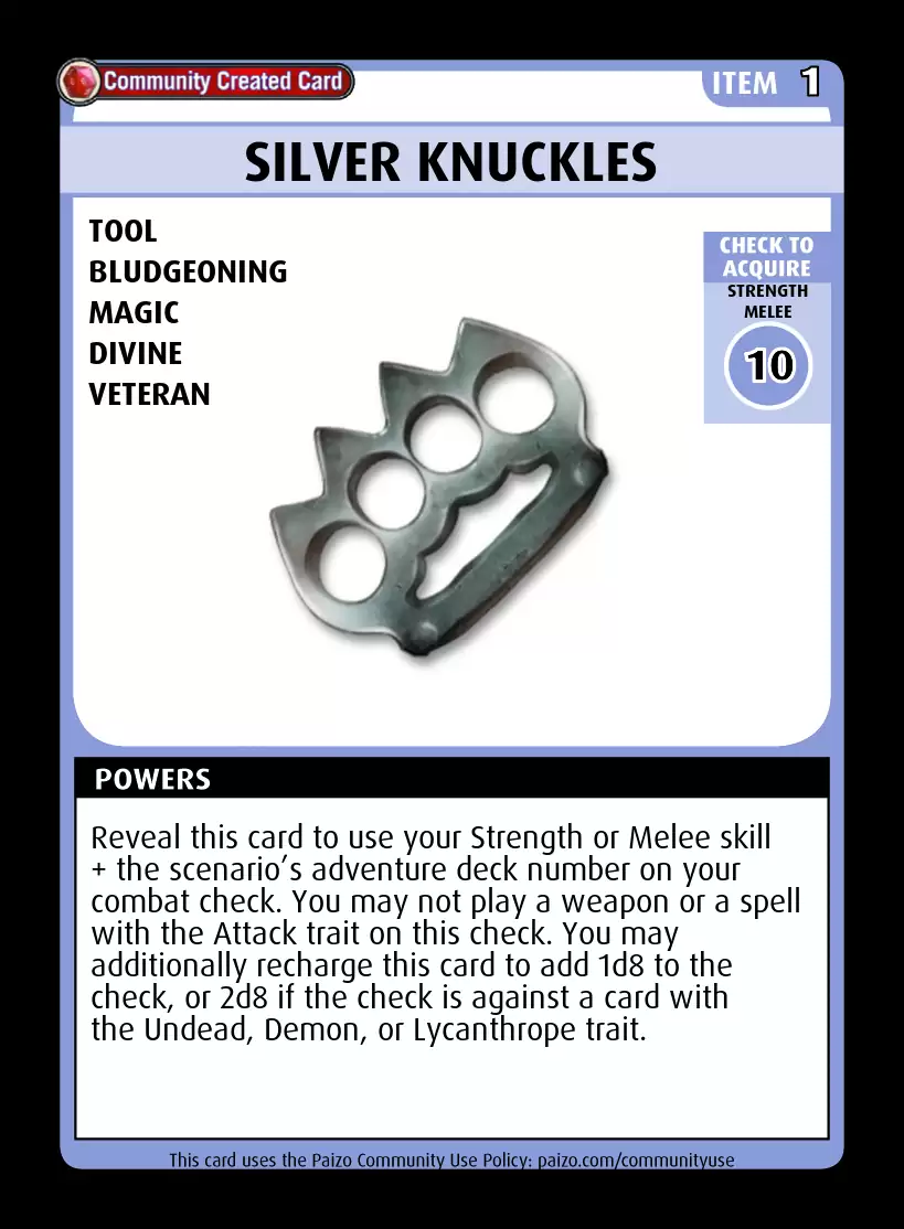 Silver Knuckles - Custom Card - Paizo | Pathfinder Adventure Card Game ...