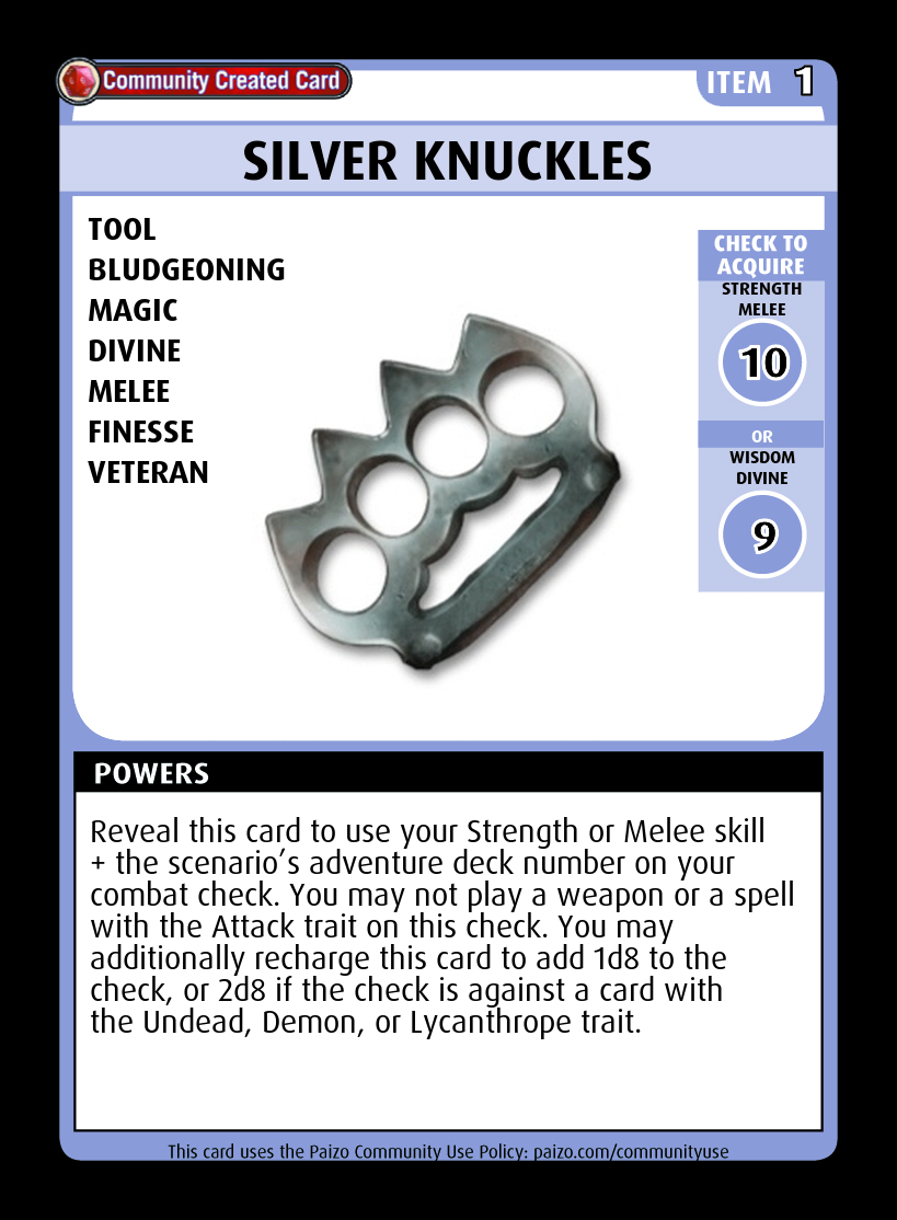 Silver Knuckles - Custom Card - Paizo | Pathfinder Adventure Card Game ...