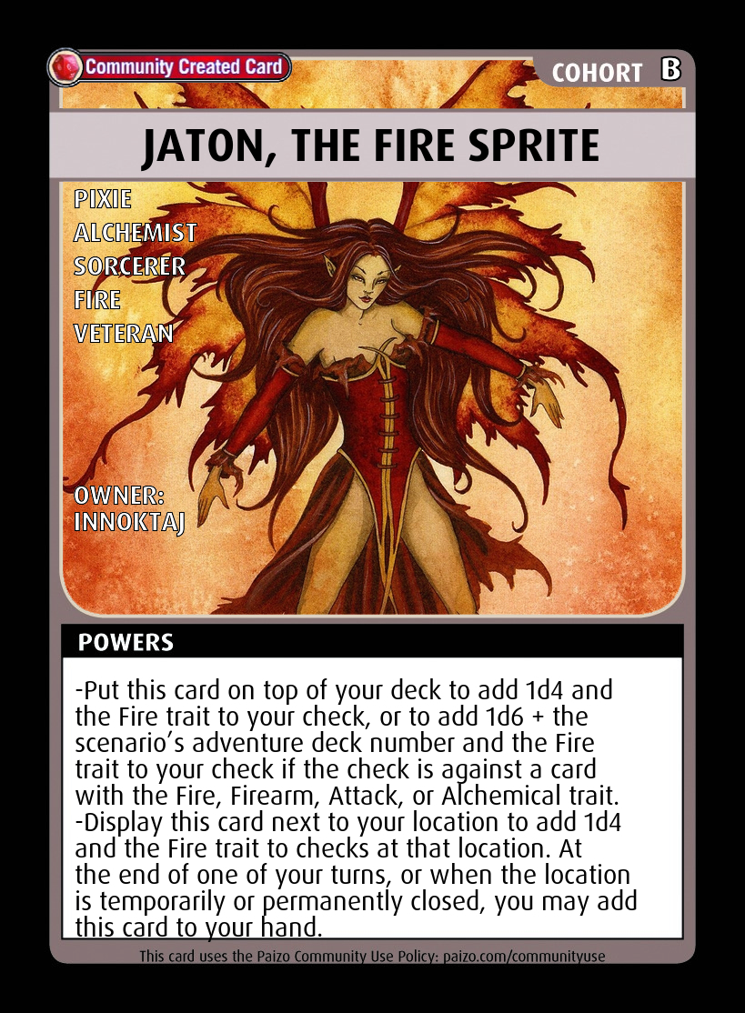 Jaton, The Fire Sprite - Custom Card - Paizo | Pathfinder Adventure ...