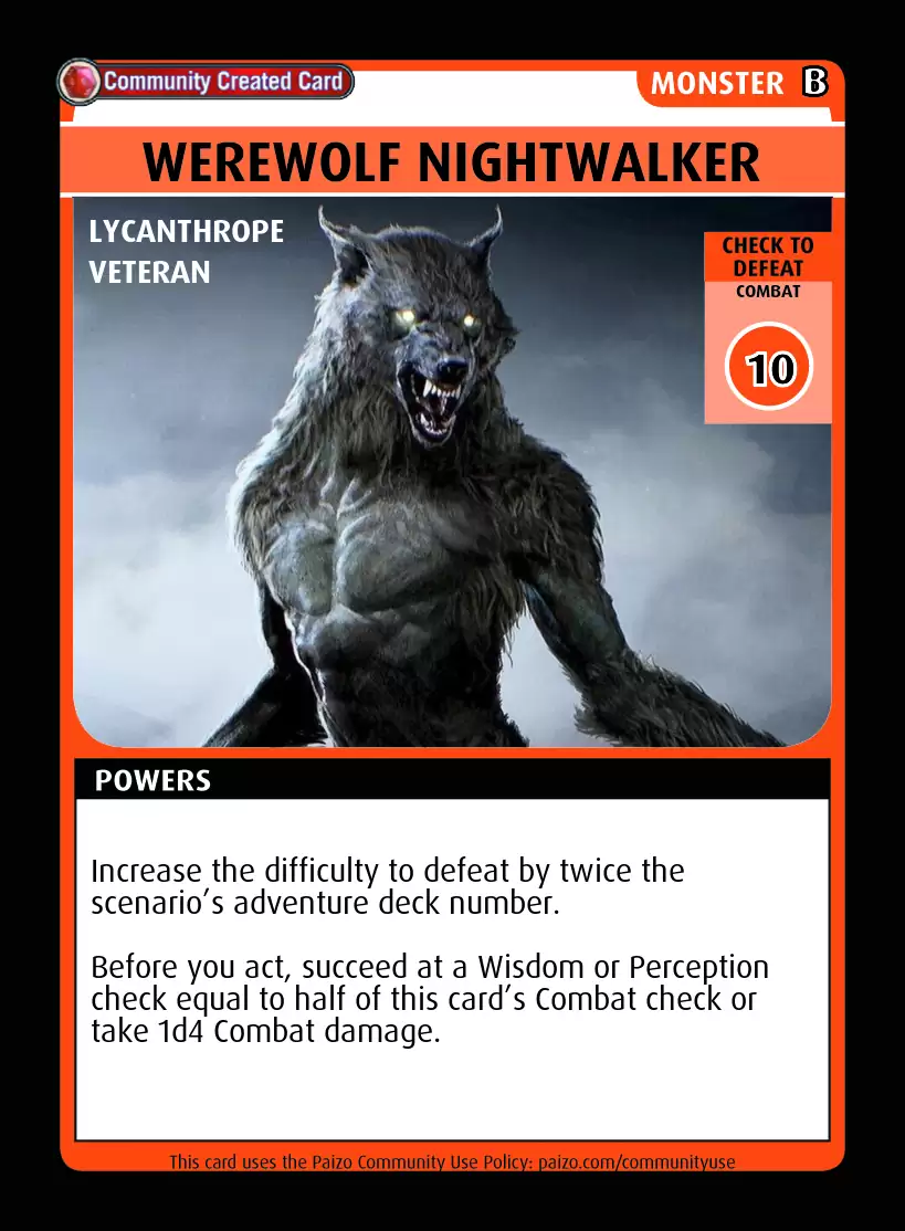 Werewolf Nightwalker - Custom Card - Paizo | Pathfinder Adventure Card ...