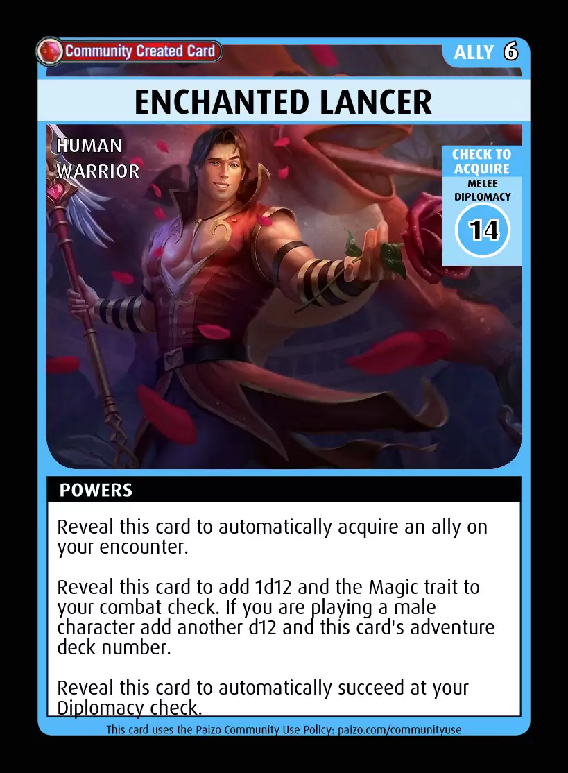 Enchanted Lancer - Custom Card - Paizo | Pathfinder Adventure Card Game ...