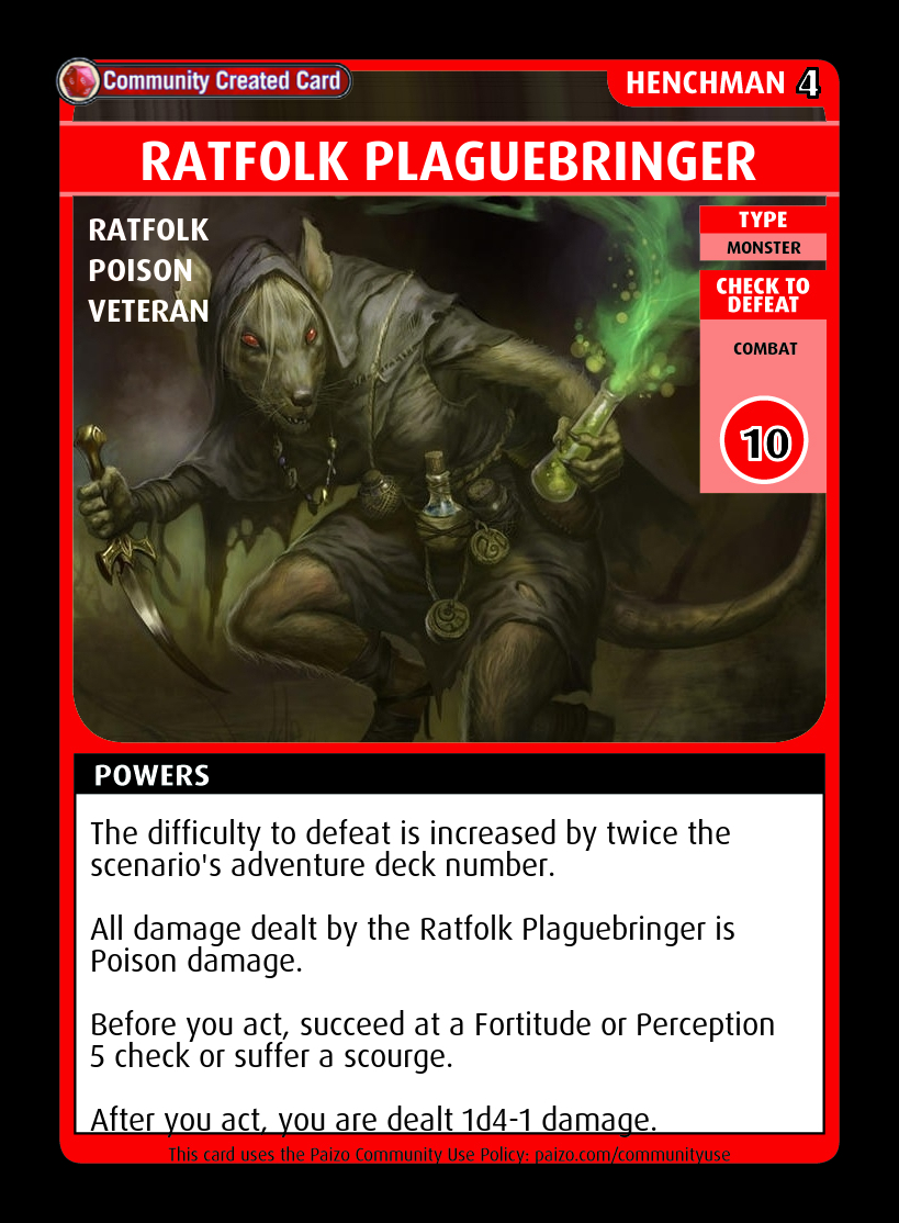 Ratfolk Plaguebringer - Custom Card - Paizo | Pathfinder Adventure Card ...