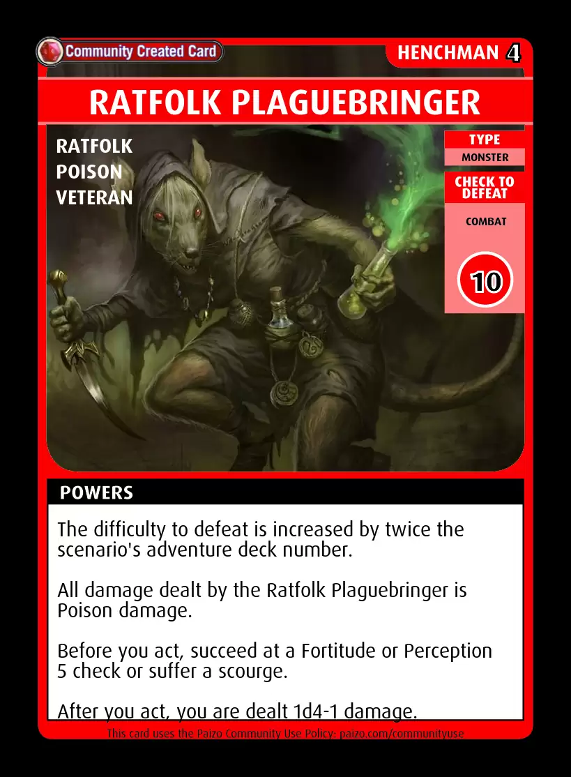Ratfolk Plaguebringer - Custom Card - Paizo | Pathfinder Adventure Card ...