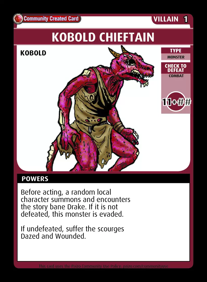 Kobold Chieftain - Custom Card - Paizo | Pathfinder Adventure Card Game Community Cards ...