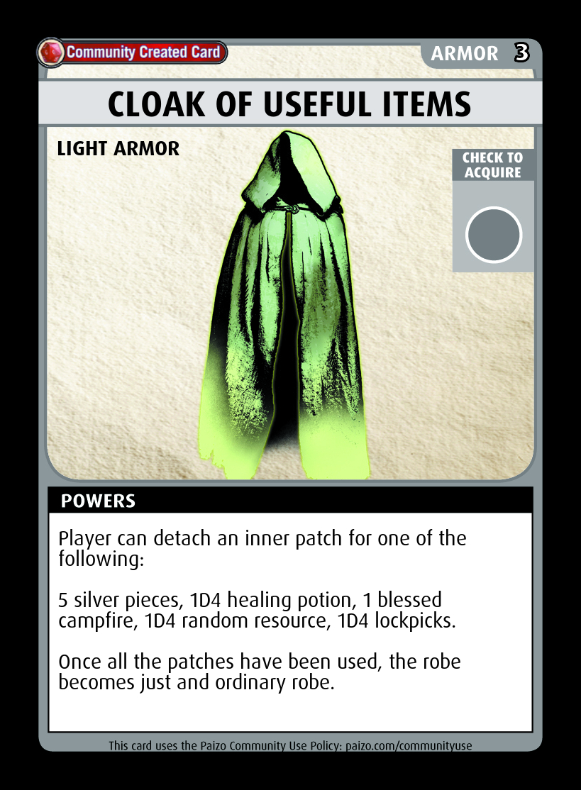 Cloak Of Useful Items - Custom Card - Paizo | Pathfinder Adventure Card ...