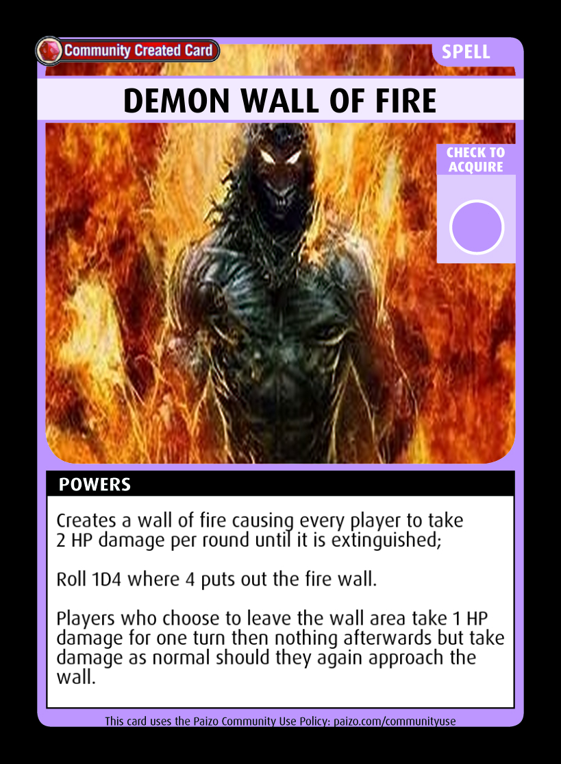 Demon Wall Of Fire - Custom Card - Paizo | Pathfinder Adventure Card ...