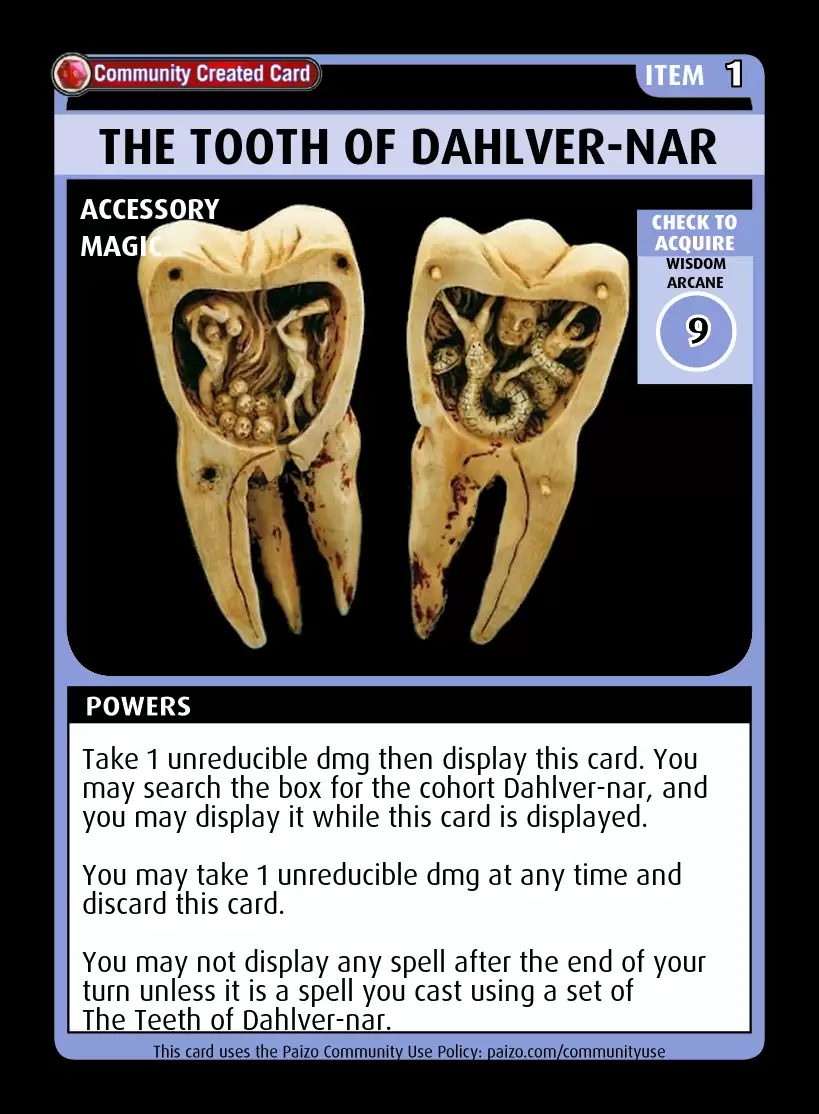 The Tooth Of Dahlver-nar - Custom Card - Paizo | Pathfinder Adventure ...