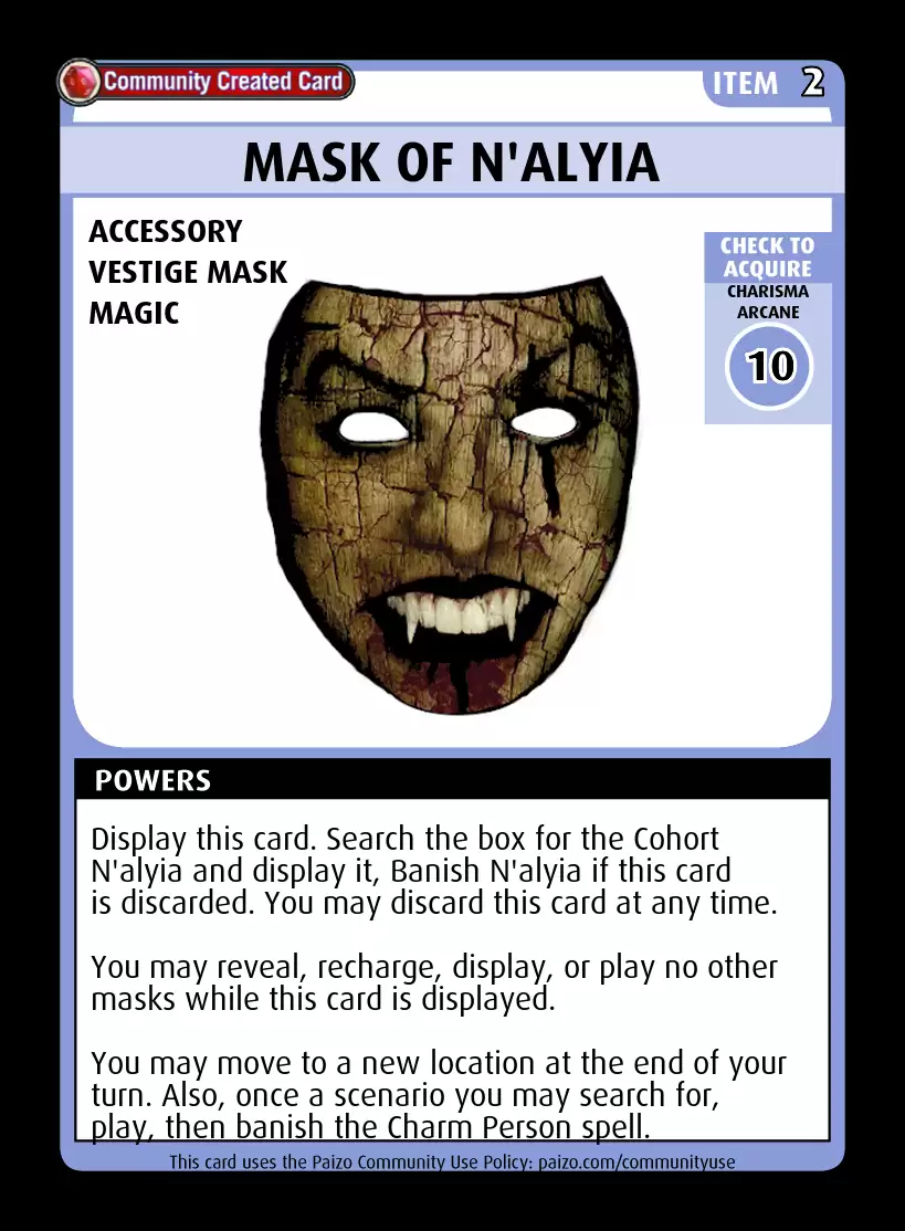 Mask Of N'alyia - Custom Card - Paizo | Pathfinder Adventure Card Game ...