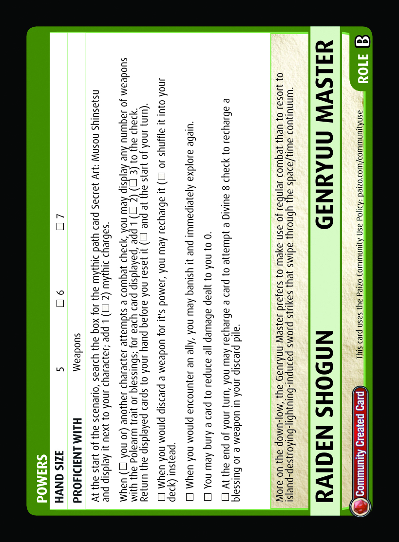 Raiden Shogun - Custom Card - Paizo | Pathfinder Adventure Card Game ...