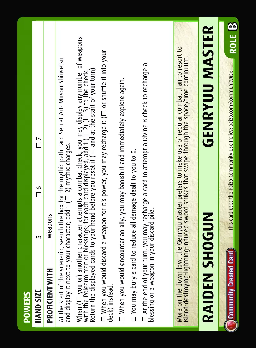 Raiden Shogun - Custom Card - Paizo | Pathfinder Adventure Card Game ...